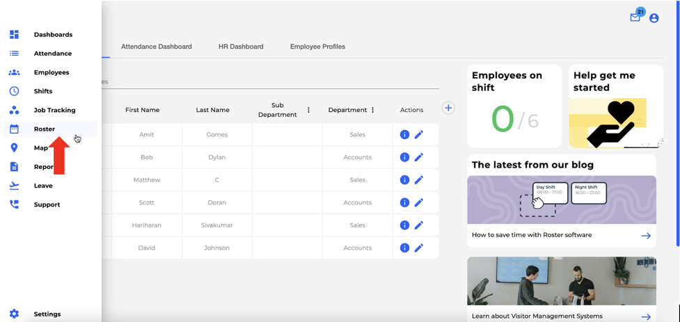 How to change to shift view on the Roster page?