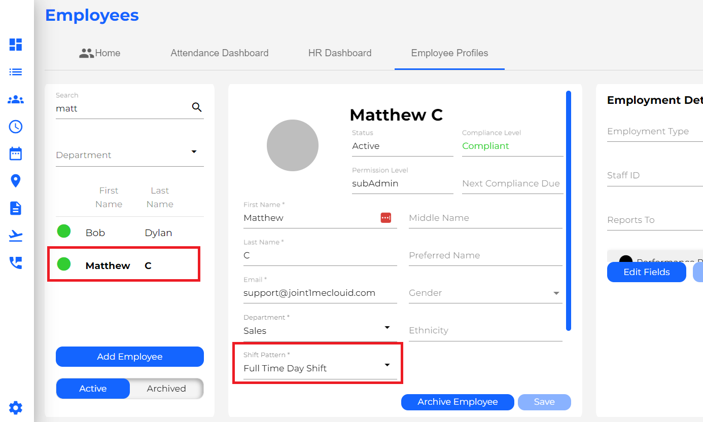Assign Shift Patterns to Employees