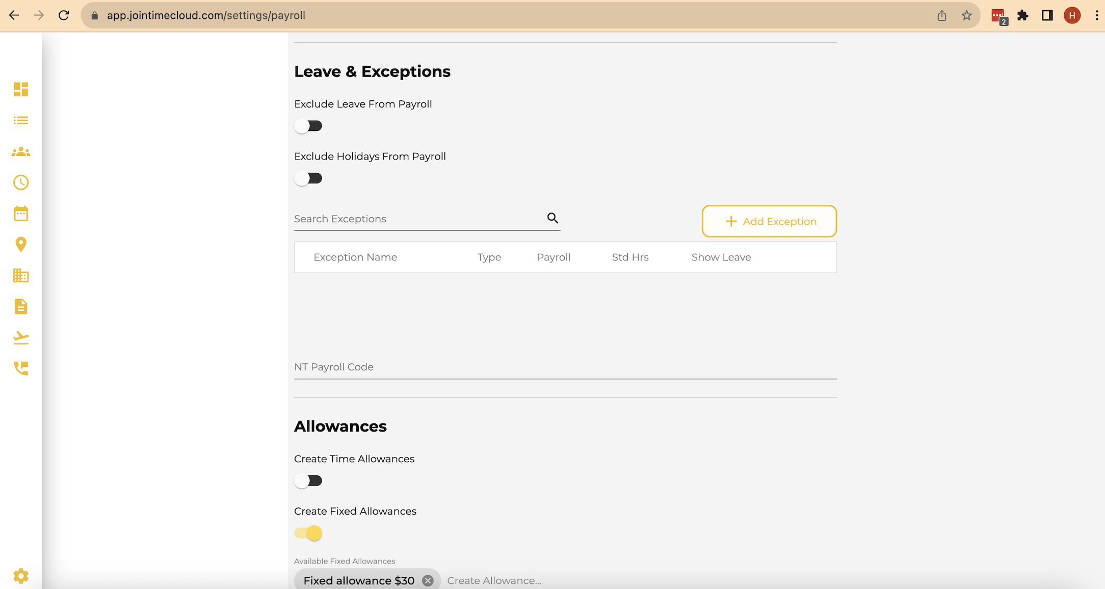 Create and Edit Exceptions
