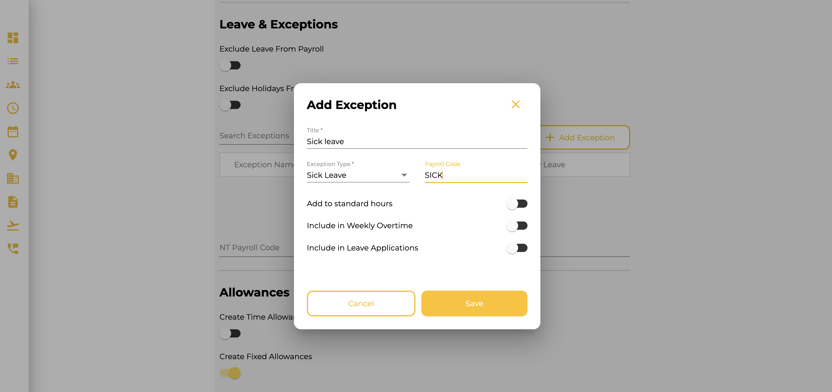 Create and Edit Exceptions