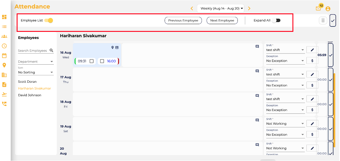 Attendance Page Overview