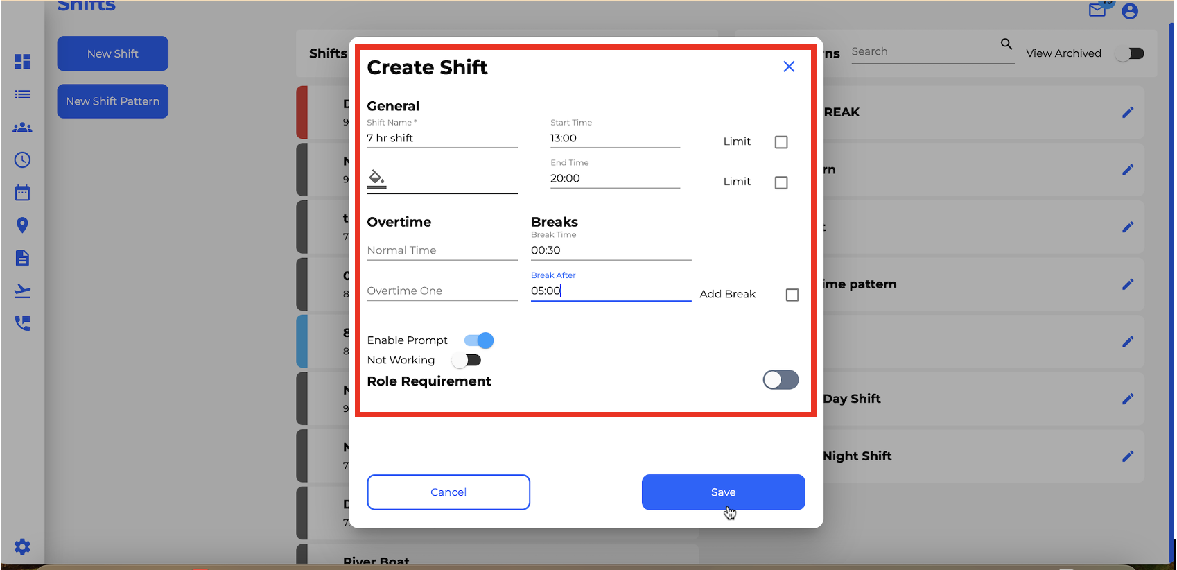 Create and Edit Shifts