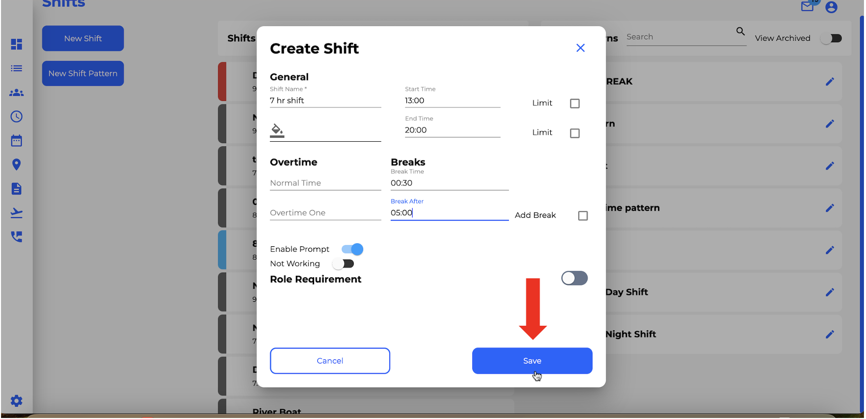 Create and Edit Shifts